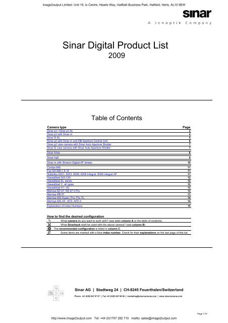 Sinar Digital Product List 2009 - image2output - Support