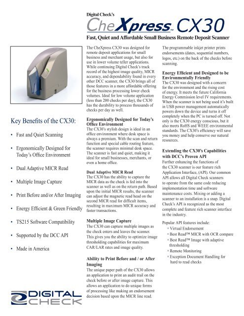 Digital CheXpress® CX30 Check Scanner Information