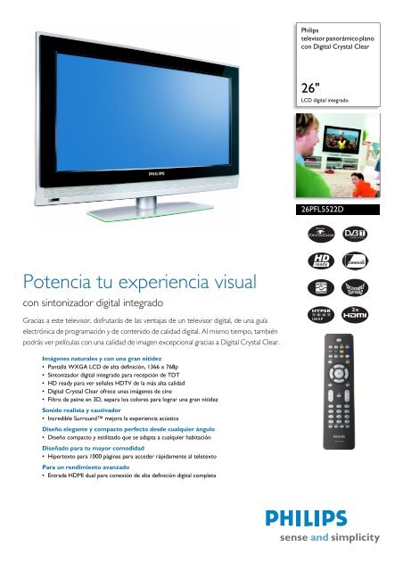 26PFL5522D/12 Philips televisor panorÃ¡mico plano con ... - imaginArt