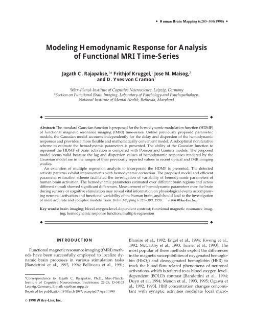 Modeling hemodynamic response for analysis of functional MRI time ...