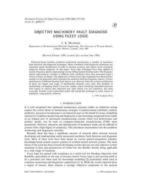 Objective Machinery Fault Diagnosis Using Fuzzy Logic