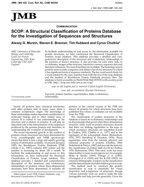 SCOP: A Structural Classification of Proteins Database for the ...