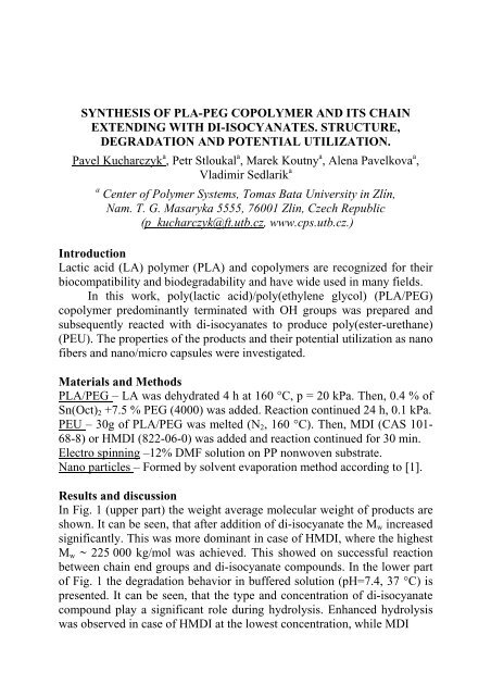 SYNTHESIS OF PLA-PEG COPOLYMER AND ITS CHAIN ...
