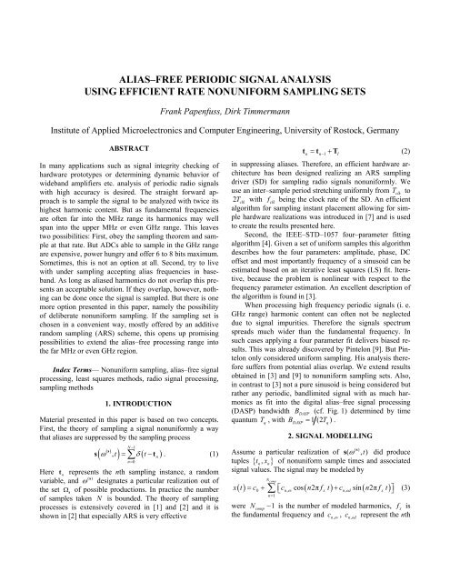 ALIASâ FREE PERIODIC SIGNAL ANALYSIS USING EFFICIENT RATE