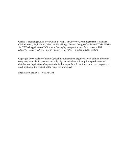 Optical Design of 4-channel TOSA/ROSA for CWDM Applications