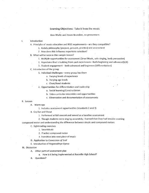 Learning Objectives: Take it from the Music - Benjamin Waltz
