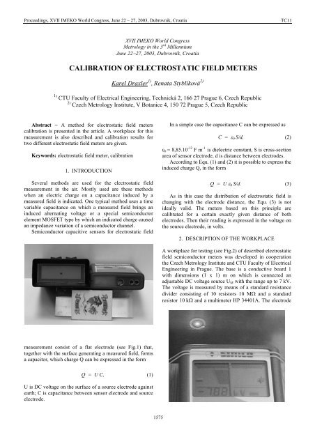 CALIBRATION OF ELECTROSTATIC FIELD METERS - imeko
