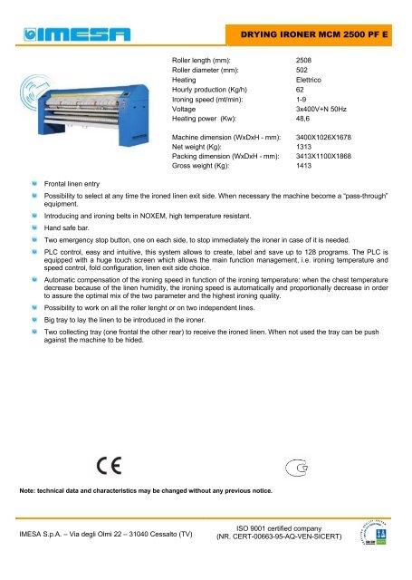 DRYING IRONER MCM 2500 PF E - IMESA SpA