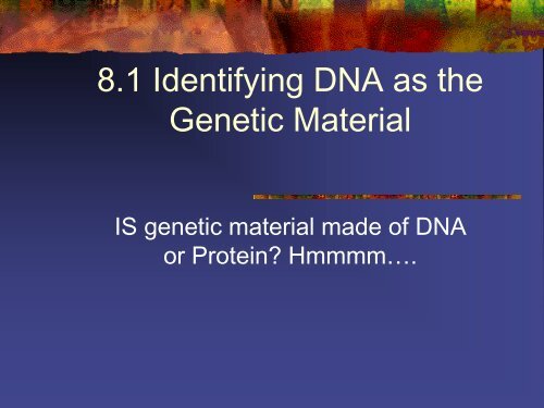8.1 Identifying DNA as the Genetic Material
