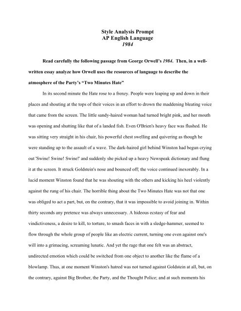 Style Analysis Prompt AP English Language 1984