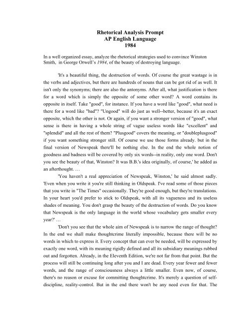 Rhetorical Analysis Prompt AP English Language 1984