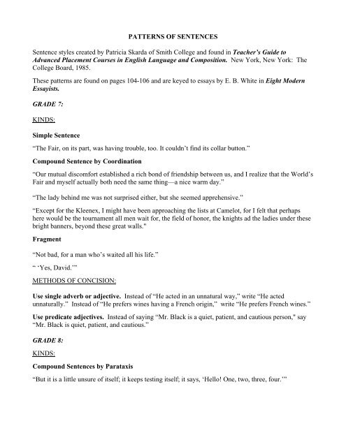 PATTERNS OF SENTENCES