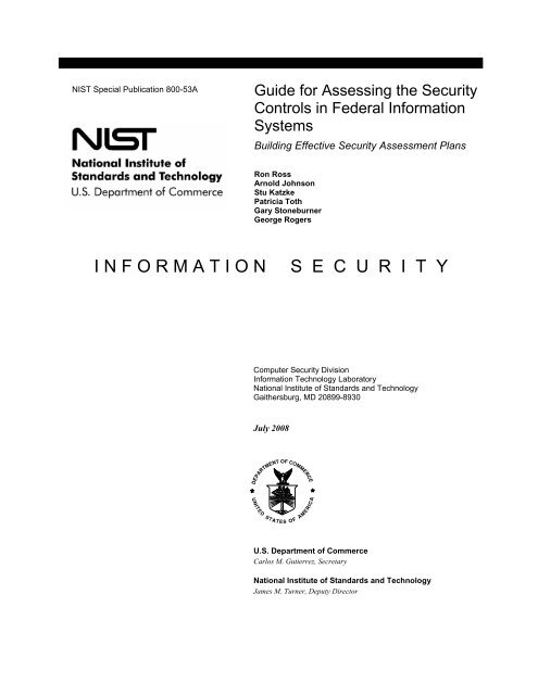 NIST 800 53A Guide For Assessing The Security Controls In Federal 
