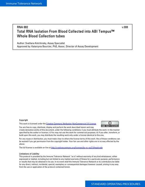 Total RNA Isolation From Blood Collected into ABI Tempusâ ¢ Whole ...