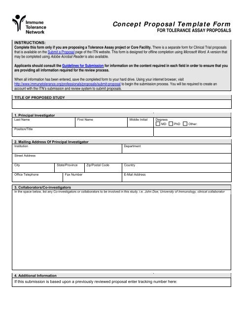 Concept Proposal Template Form - Immune Tolerance Network