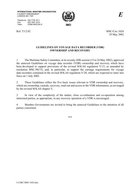 MSC/Circ.1024 Guidelines on voyage data recorder (VDR) - IMO