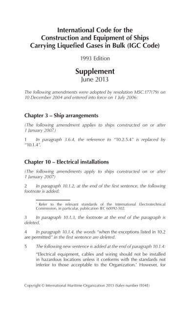 New supplement: IGC Code (I104E) - IMO