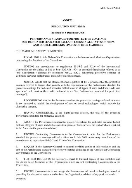 MSC 82/24/Add.1 ANNEX 1 RESOLUTION MSC.215(82 ... - IMO
