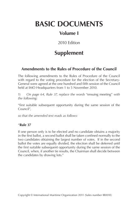 Basic Documents, Volume I (IB001E) - IMO