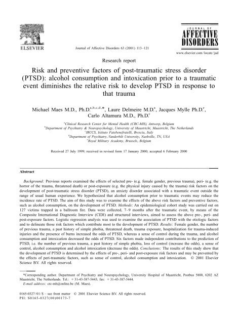 Risk and preventive factors of post-traumatic stress disorder ... - Impact