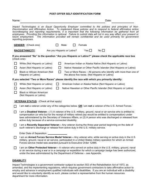 POST-OFFER SELF IDENTIFICATION FORM - Impact Technologies
