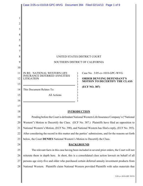 order denying motion to decertify - Impact Litigation Journal