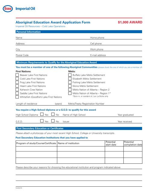 Application Form - Imperial Oil