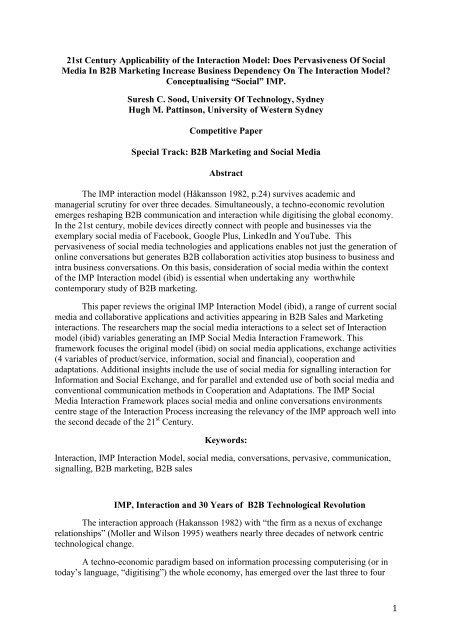 1 21st Century Applicability of the Interaction Model ... - IMP Group