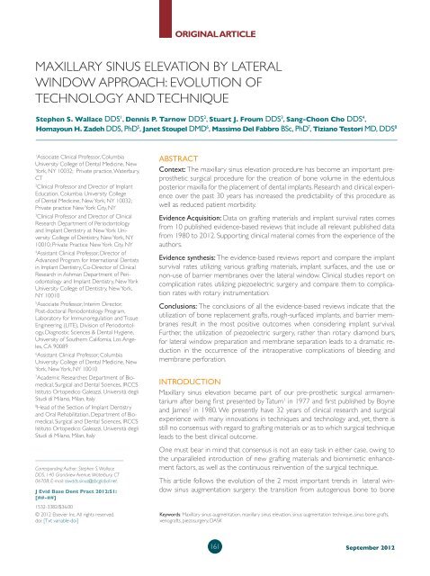 MAxILLARY SINUS ELEvATION BY LATERAL WINDOW ...
