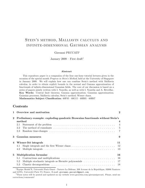 Steins Method Malliavin Calculus And Infinite Dimensional Gaussian