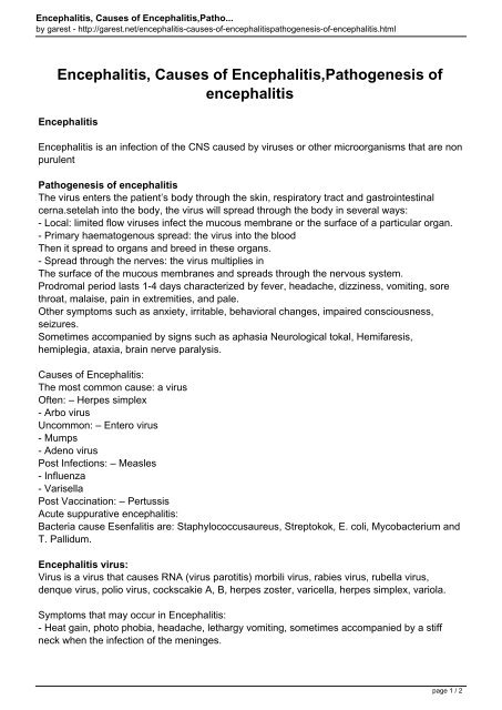 Encephalitis, Causes of Encephalitis,Pathogenesis of encephalitis