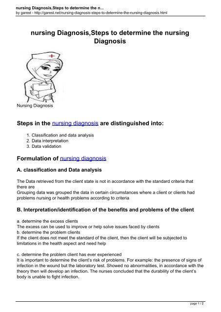 nursing Diagnosis,Steps to determine the nursing Diagnosis
