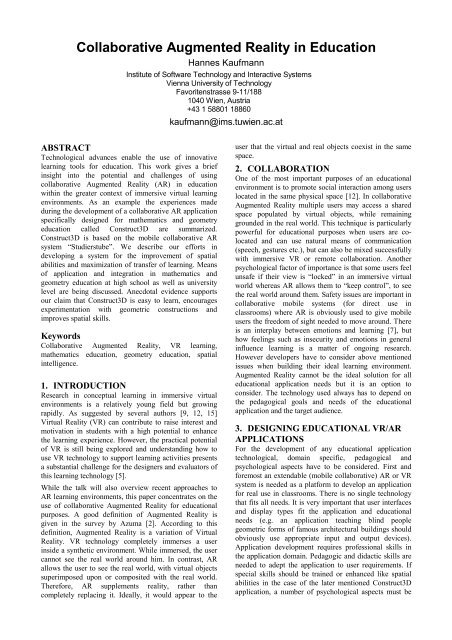 Collaborative Augmented Reality In Education Researchgate