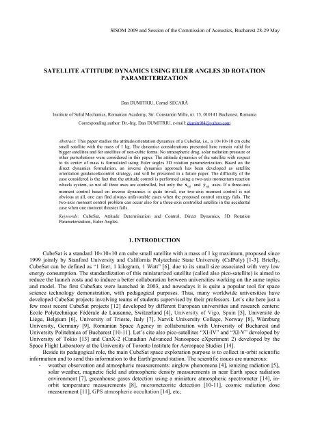 Satellite Attitude Dynamics Using Euler Angles 3d Rotation