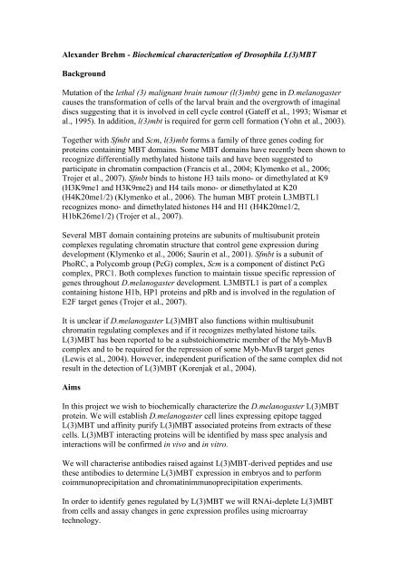 Alexander Brehm - Biochemical characterization of Drosophila ... - IMT