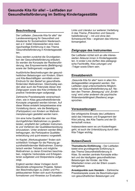 Gesund Kita fÃ¼r alle - In Form