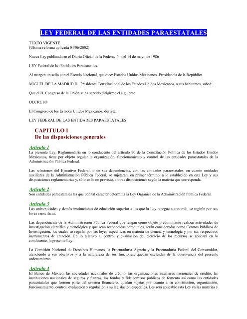 LEY FEDERAL DE LAS ENTIDADES PARAESTATALES - inaoe