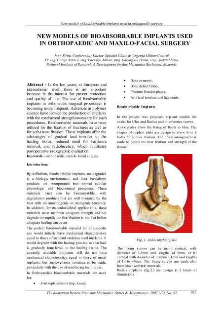 BIOABSORBABLE IMPLANTS USED IN ORTHOPAEDIC SURGERY