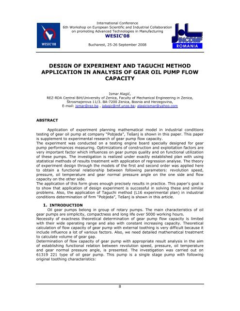 design of experiment and taguchi method application in ... - incdmtm