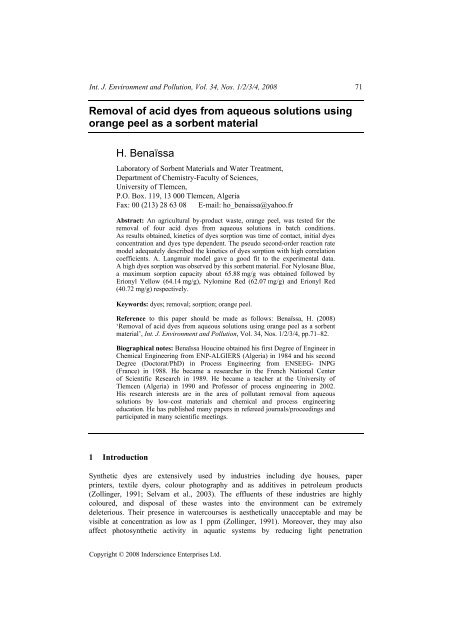 Removal of acid dyes from aqueous solutions using orange peel as ...