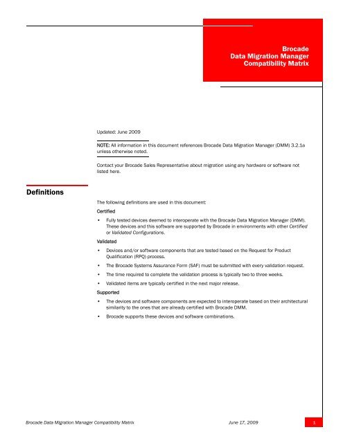 Brocade Data Migration Manager Interoperability Matrix
