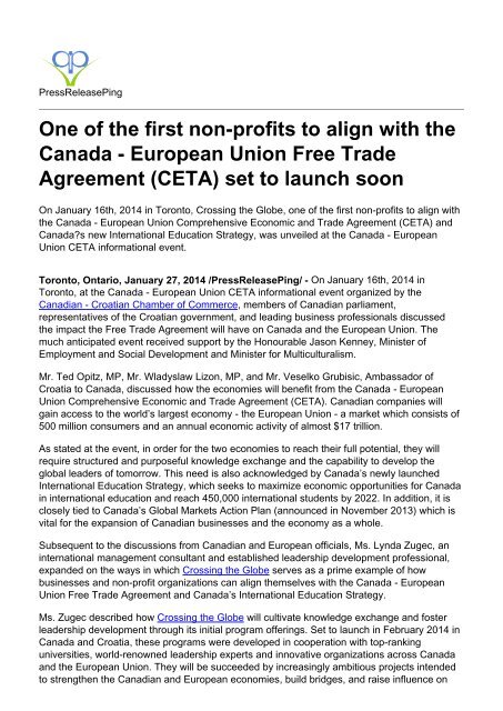 One of the first non-profits to align with the Canada - European Union ...