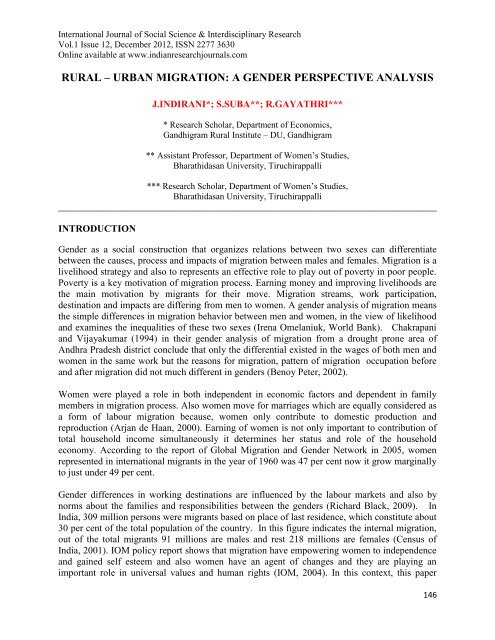 rural â urban migration: a gender perspective analysis