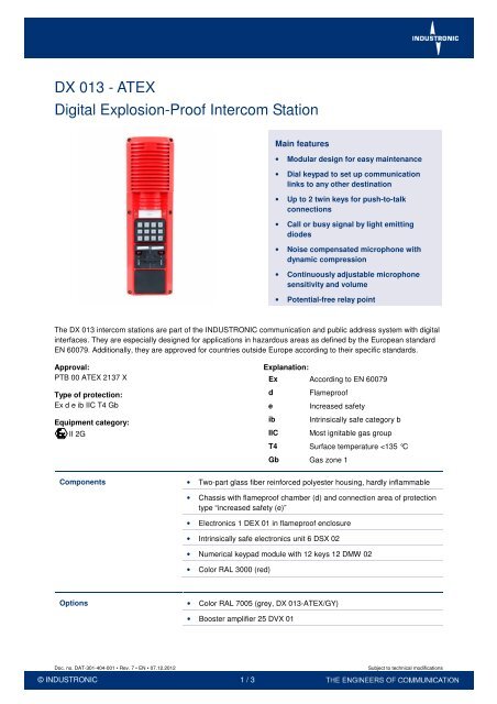 DX 013 - ATEX Digital Explosion-Proof Intercom Station - Industronic