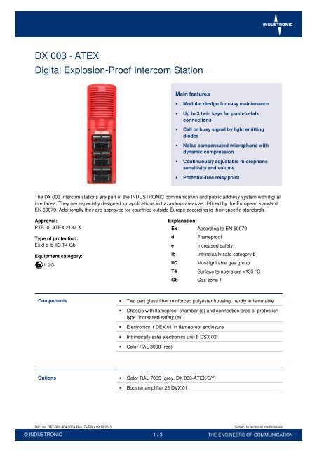 DX 003 - ATEX Digital Explosion-Proof Intercom Station - Industronic