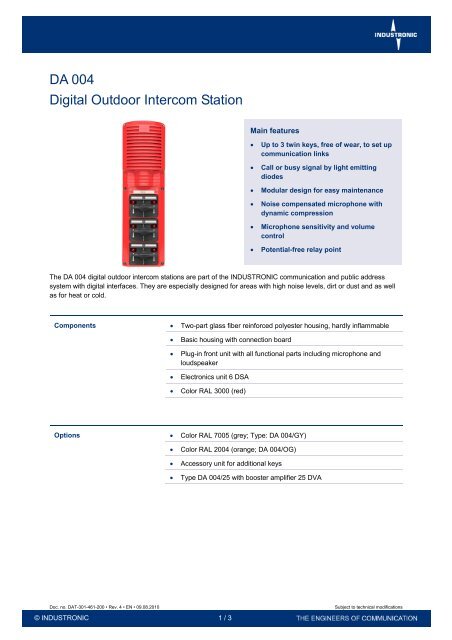 DA 004 Digital Outdoor Intercom Station - Industronic