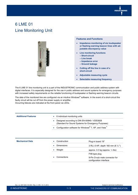 6 LME 01 Line Monitoring Unit - Industronic