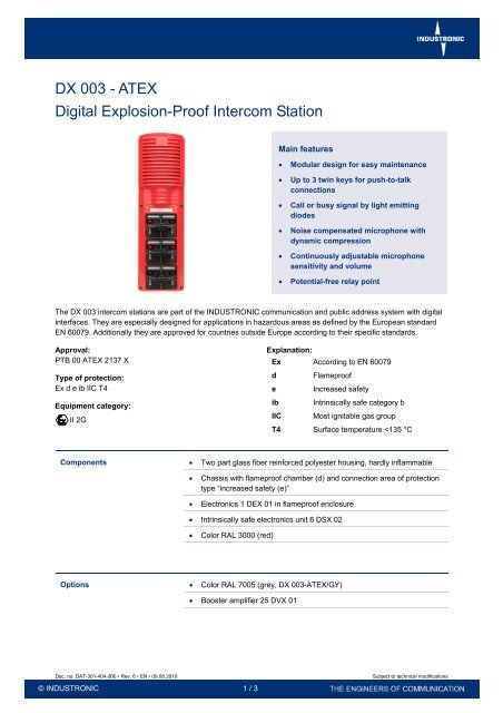 DX 003 - ATEX Digital Explosion-Proof Intercom Station - Industronic