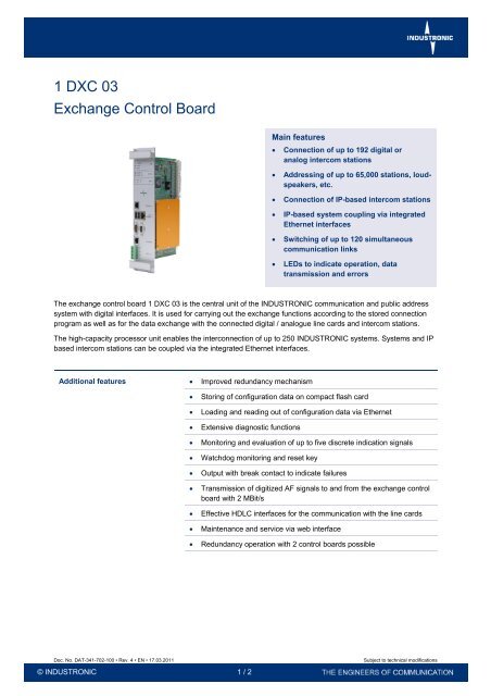 1 DXC 03 Exchange Control Board - Industronic