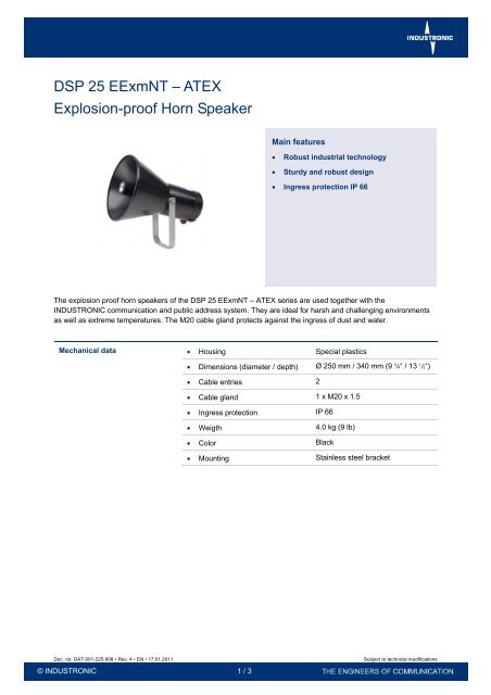 DSP 25 EExmNT â ATEX Explosion-proof Horn Speaker - Industronic